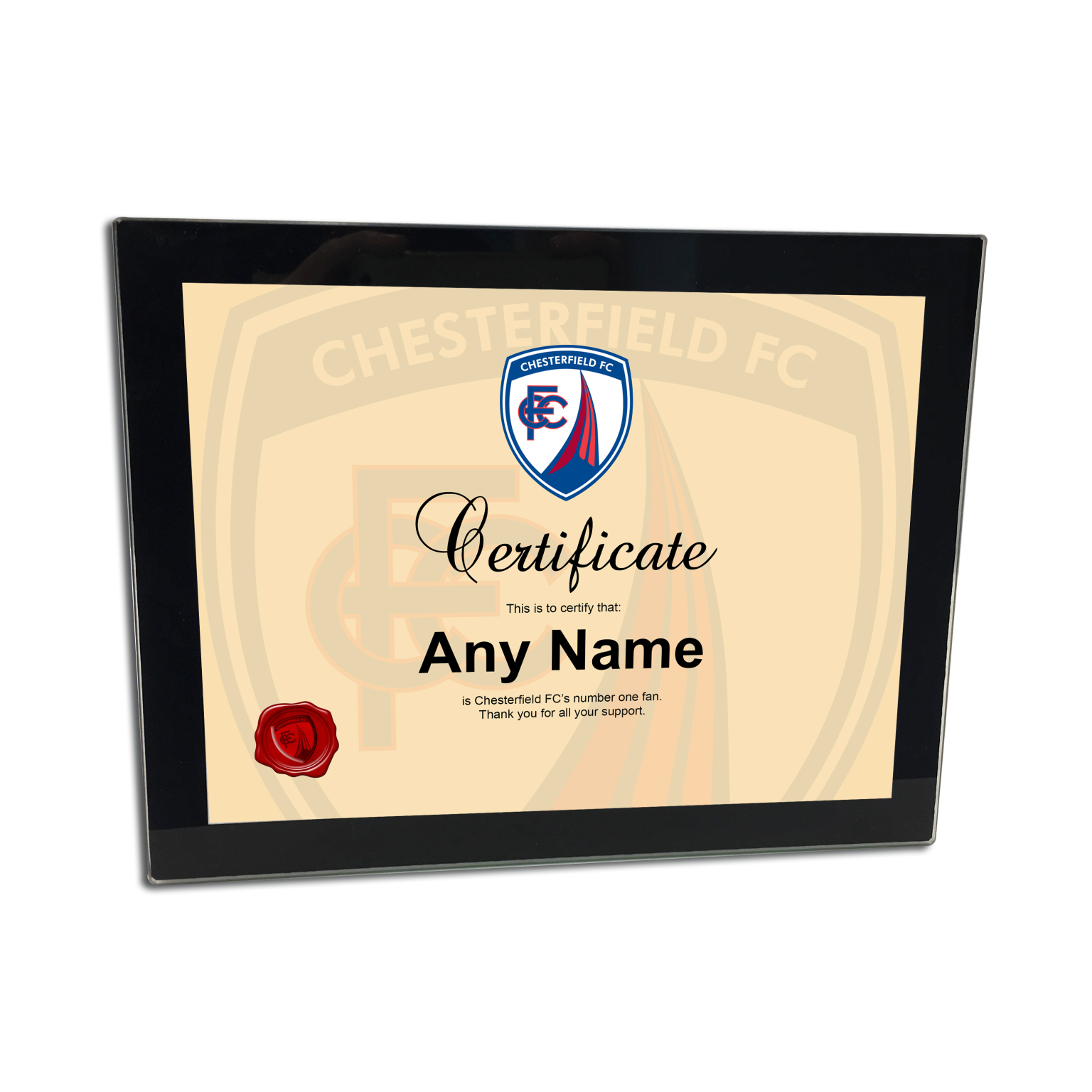 Personalised Glass Photo Frame Chesterfield FC Certificate - The ...